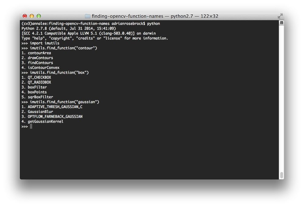 How to find functions by name in OpenCV - PyImageSearch